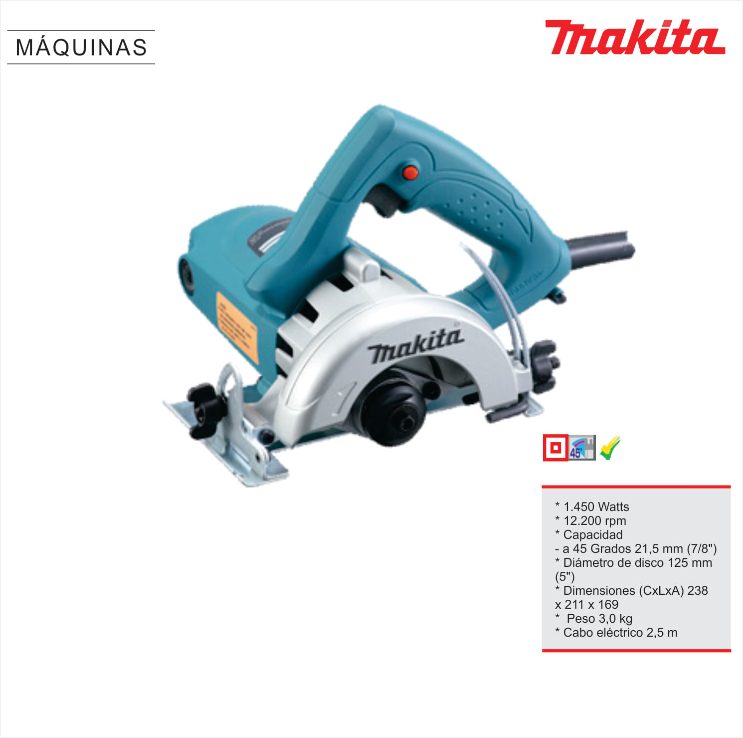 SIERRA CIRCULAR MARMOL 125 MM 1450W - Atlantic Herramientas